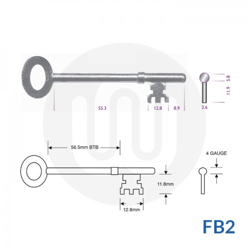 Pre-Cut FB1 / FB2 / FB4 Key To Suit Fire Brigade Locks